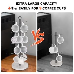 HarJue Mug Holder Tree, Coffee Cup Stand Holder, Thick Base Mug Rack for Kitchen Home Bar Cabinet, 9 Hooks (4-Tier, Matte Black)