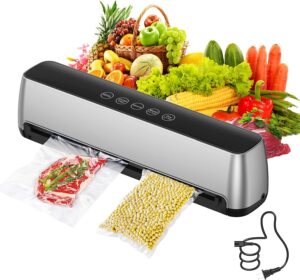 vacuum sealer machine - food-vacuum-sealer automatic air sealing system for food storage dry and wet food modes led indicator compact design 11.8 inch with 15pcs seal bags starter kit (silver)