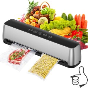 Vacuum Sealer Machine - Food-Vacuum-Sealer Automatic Air Sealing System for Food Storage Dry and Wet Food Modes LED Indicator Compact Design 11.8 Inch with 15Pcs Seal Bags Starter Kit (Silver)