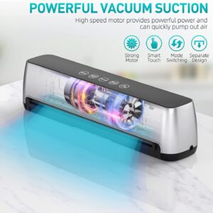 Vacuum Sealer Machine - Food-Vacuum-Sealer Automatic Air Sealing System for Food Storage Dry and Wet Food Modes LED Indicator Compact Design 11.8 Inch with 15Pcs Seal Bags Starter Kit (Silver)