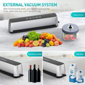 Vacuum Sealer Machine - Food-Vacuum-Sealer Automatic Air Sealing System for Food Storage Dry and Wet Food Modes LED Indicator Compact Design 11.8 Inch with 15Pcs Seal Bags Starter Kit (Silver)