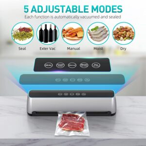 Vacuum Sealer Machine - Food-Vacuum-Sealer Automatic Air Sealing System for Food Storage Dry and Wet Food Modes LED Indicator Compact Design 11.8 Inch with 15Pcs Seal Bags Starter Kit (Silver)