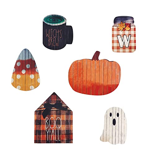 6 Pcs Halloween Tiered Tray Decorations,Halloween Signs for Halloween Home and Office Decor,Halloween Tray Decor with Witch Hat,Ghost,Bat,Tombstone,Pumpkin (6)