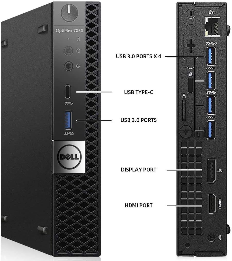 Dell OptiPlex 7050 Mini PC Desktop Computers, Intel Core i5-7500 2.7GHz, 32GB RAM, 512GB SSD, Windows 10 Pro (Renewed)