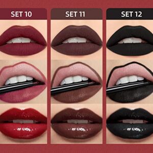 3Pcs Dark Brown Matte Liquid Lipstick, Lip Liner, Lip Gloss Trio Lip Set - One Step Lips Makeup Kits Waterproof Long-Lasting Moisturizing Velvety Nude Lip Stain Make Up Gift Set (11#)