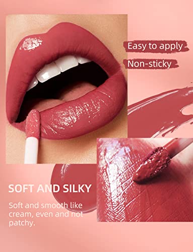 3Pcs Dark Brown Matte Liquid Lipstick, Lip Liner, Lip Gloss Trio Lip Set - One Step Lips Makeup Kits Waterproof Long-Lasting Moisturizing Velvety Nude Lip Stain Make Up Gift Set (11#)