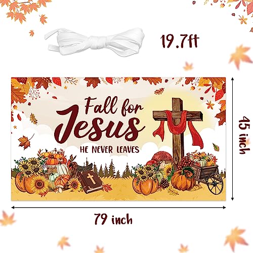 WATINC XtraLarge Fall for Jesus Banner Decorations, Fall for Jesus He Never Leaves Autumn Photography Background, Pumpkin Sunflower Decors Supplies Photo Booth Prop for Wall Home Classroom