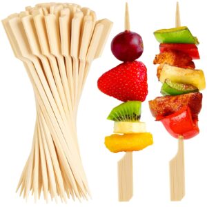 300pcs cocktail picks bamboo skewers for appetizers, fatloda paddle wooden skewers, fancy flat toothpicks for appetizers, 4.7 in bamboo sticks for party sandwich fruit charcuterie boards accessories