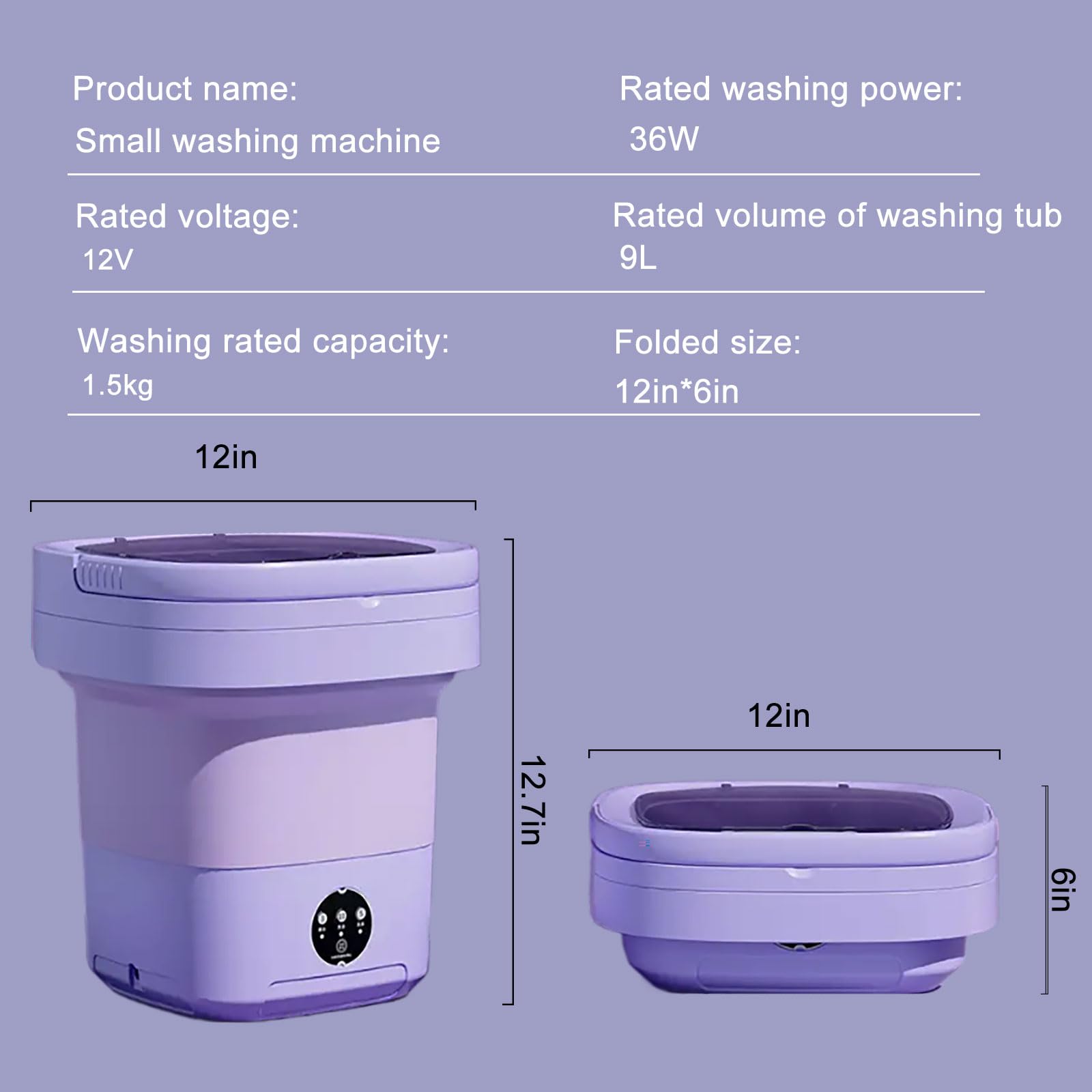 Portable Washing Machine,9L Large Capacity Small Washing Machine,Foldable Washing Machine with Spin-Dry Basket,Mini Washer for Washing Small Pieces of Clothing, Baby Clothes,Underwear,Socks -Purple