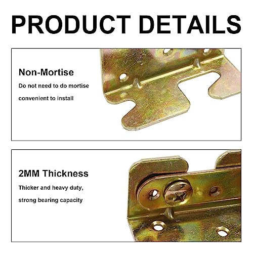 LifCratms 4Pcs Non-Mortise Bed Rail Brackets, Heavy Duty Bed Rail Fittings Wooden Bed Frame Hardware with Mounting Screws for Headboards and Foot-Boards