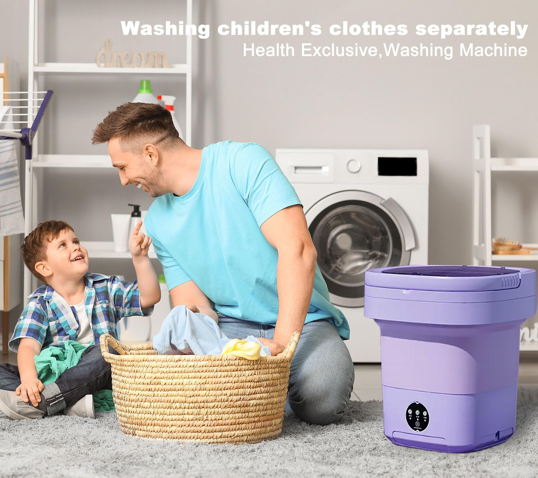 Portable Washing Machine,9L Large Capacity Small Washing Machine,Foldable Washing Machine with Spin-Dry Basket,Mini Washer for Washing Small Pieces of Clothing, Baby Clothes,Underwear,Socks -Purple