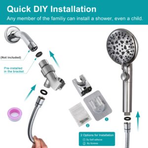 GwernKB Handheld Shower Head with On Off Switch 8-Mode High Pressure Showerhead with 79 Inches Extra-long Stainless Steel Hose and Bracket PLUS Extra Low-Reach Adhesive Wall Mount for Kids,Silver