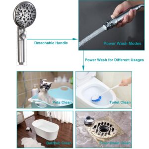 GwernKB Handheld Shower Head with On Off Switch 8-Mode High Pressure Showerhead with 79 Inches Extra-long Stainless Steel Hose and Bracket PLUS Extra Low-Reach Adhesive Wall Mount for Kids,Silver