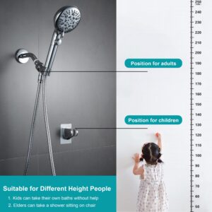 GwernKB Handheld Shower Head with On Off Switch 8-Mode High Pressure Showerhead with 79 Inches Extra-long Stainless Steel Hose and Bracket PLUS Extra Low-Reach Adhesive Wall Mount for Kids,Silver