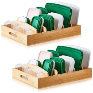 leinuosen set of 2 kitchen cabinet organizer for storage lid organizer bamboo drawer organizer kitchen pantry lid holder with 5 adjustable dividers for plastic lids organization kitchen covers storage