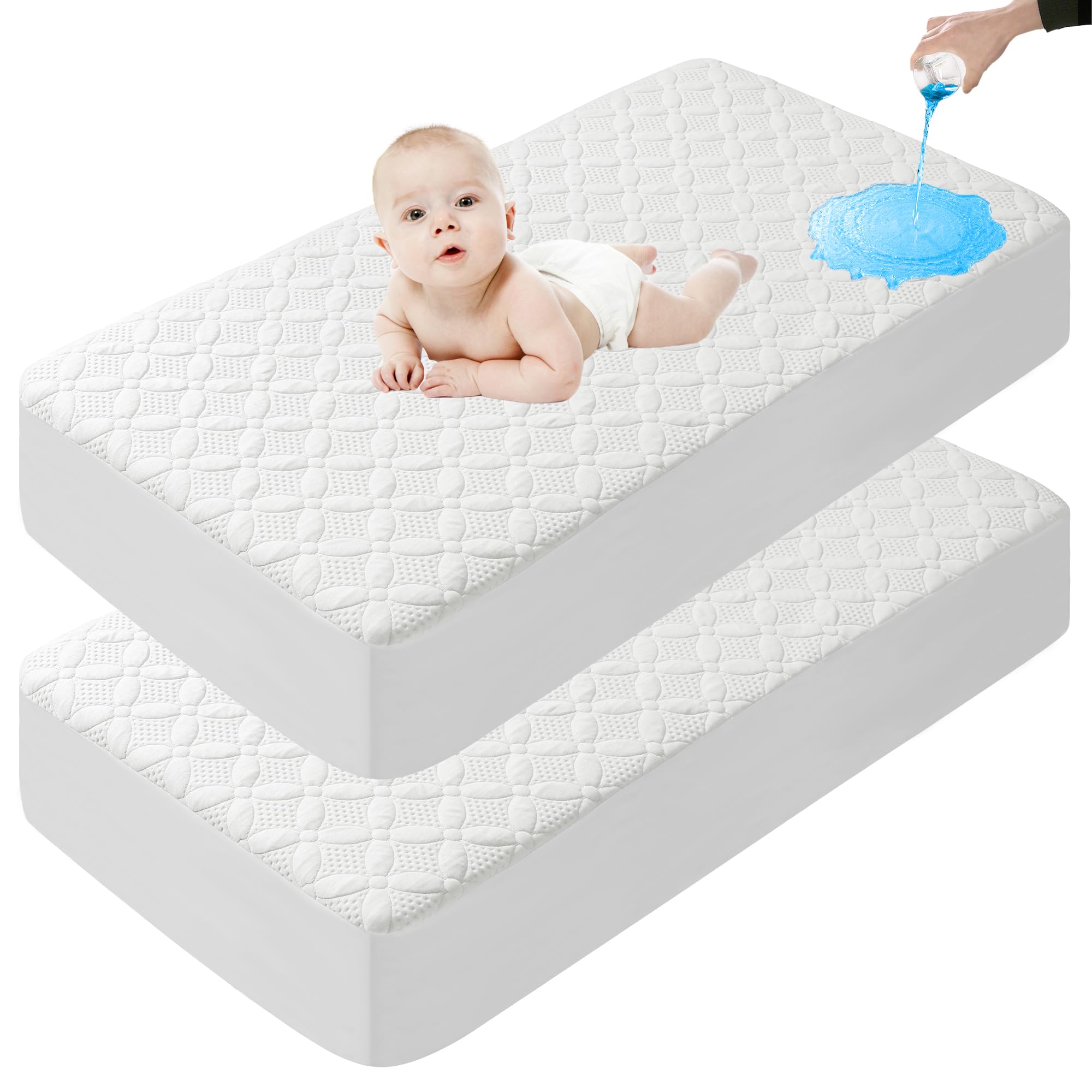 Lunsing 2 Pack Crib Mattress Protector, Soft Bamboo Viscose Waterproof Crib Mattress Pad Cover, Cooling Baby Mattress Cover for 4-13 inches Toddler Mattress, 52"x28", White