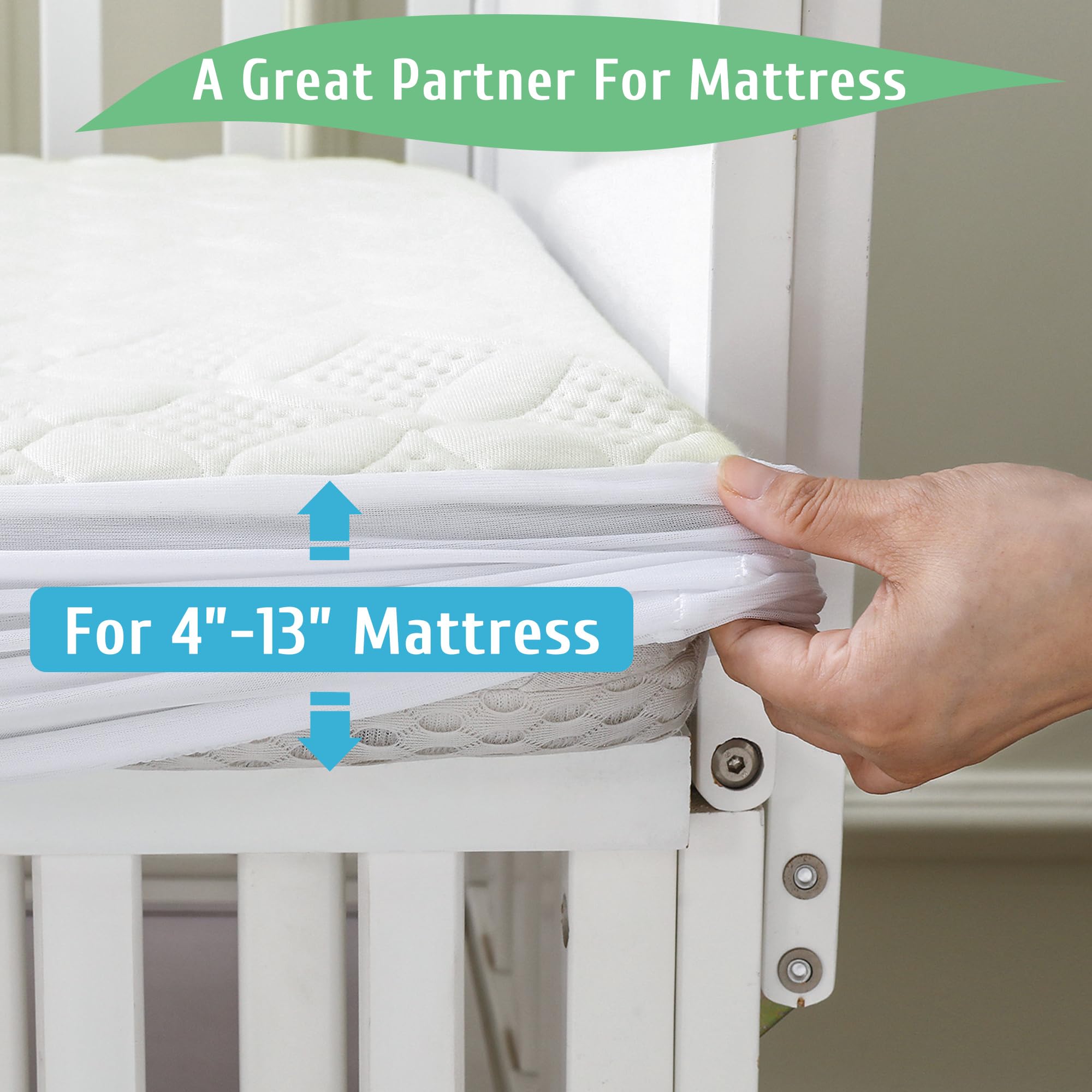 Lunsing 2 Pack Crib Mattress Protector, Soft Bamboo Viscose Waterproof Crib Mattress Pad Cover, Cooling Baby Mattress Cover for 4-13 inches Toddler Mattress, 52"x28", White