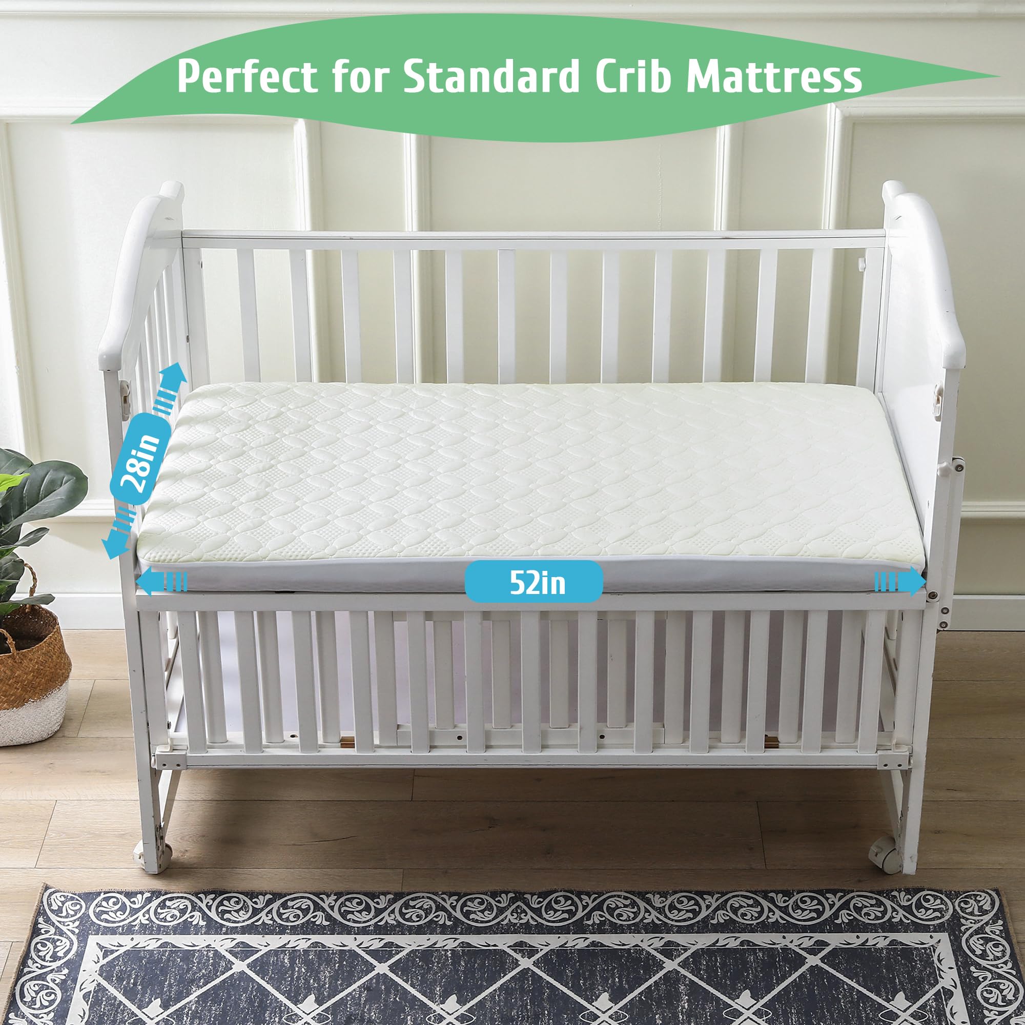 Lunsing 2 Pack Crib Mattress Protector, Soft Bamboo Viscose Waterproof Crib Mattress Pad Cover, Cooling Baby Mattress Cover for 4-13 inches Toddler Mattress, 52"x28", White