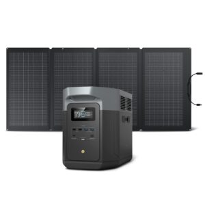 ef ecoflow solar generator delta 2 max 2048wh with 220w solar panel, lifepo4 battery portable power station, up to 3400w ac output, ac + solar fast dual charging 0-100% in 1 hr for outdoor camping rv