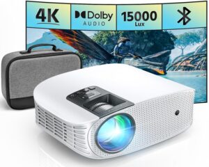 projector with 5g wifi and bluetooth, 15000l full hd 1080p outdoor portable video projector 4k support, home theater movie projector compatible with hdmi, usb, laptop, ios & android phone