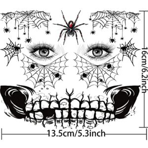 COKTAK 4 Sheet Scary Halloween Face Tattoos For Women Men Adults, Fake Wound Scars Witch Makeup For Halloween Chucky Zombie Makeup Kit, 3D Spider Web Face Tattoo Sticker Halloween Face Decals Paint