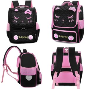 Junlion Girls Bow-knot Backpack Set Elementary School Bag with Lunch Bag Cute Daypack Gift for Princess Girls Preschool Black