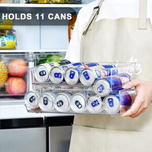 Auto Rolling Soda Can Organizer,2 Tire Pop Soda Can Dispenser with Lid for Refrigerator Kitchen Pantry,Cabinet Canned Food