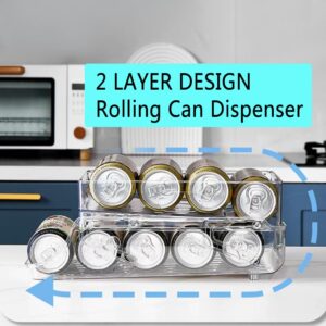 Auto Rolling Soda Can Organizer,2 Tire Pop Soda Can Dispenser with Lid for Refrigerator Kitchen Pantry,Cabinet Canned Food