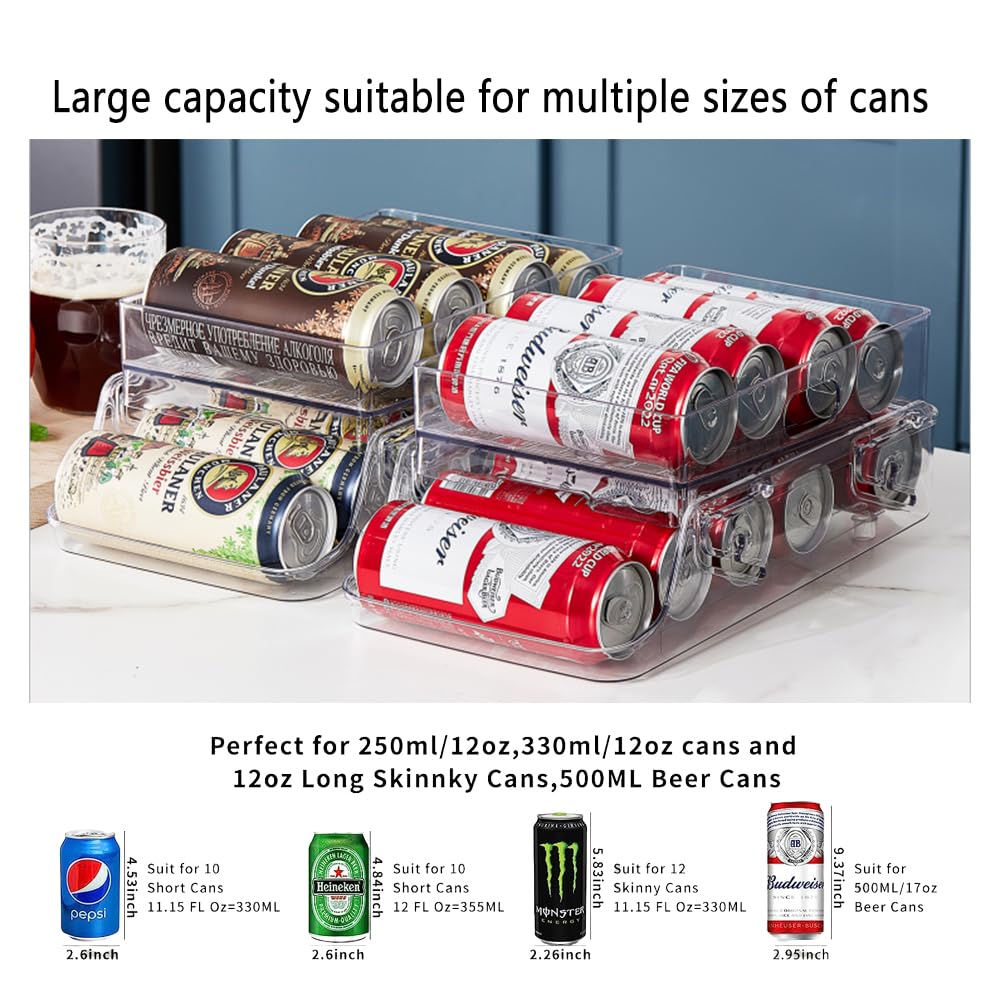 Auto Rolling Soda Can Organizer,2 Tire Pop Soda Can Dispenser with Lid for Refrigerator Kitchen Pantry,Cabinet Canned Food