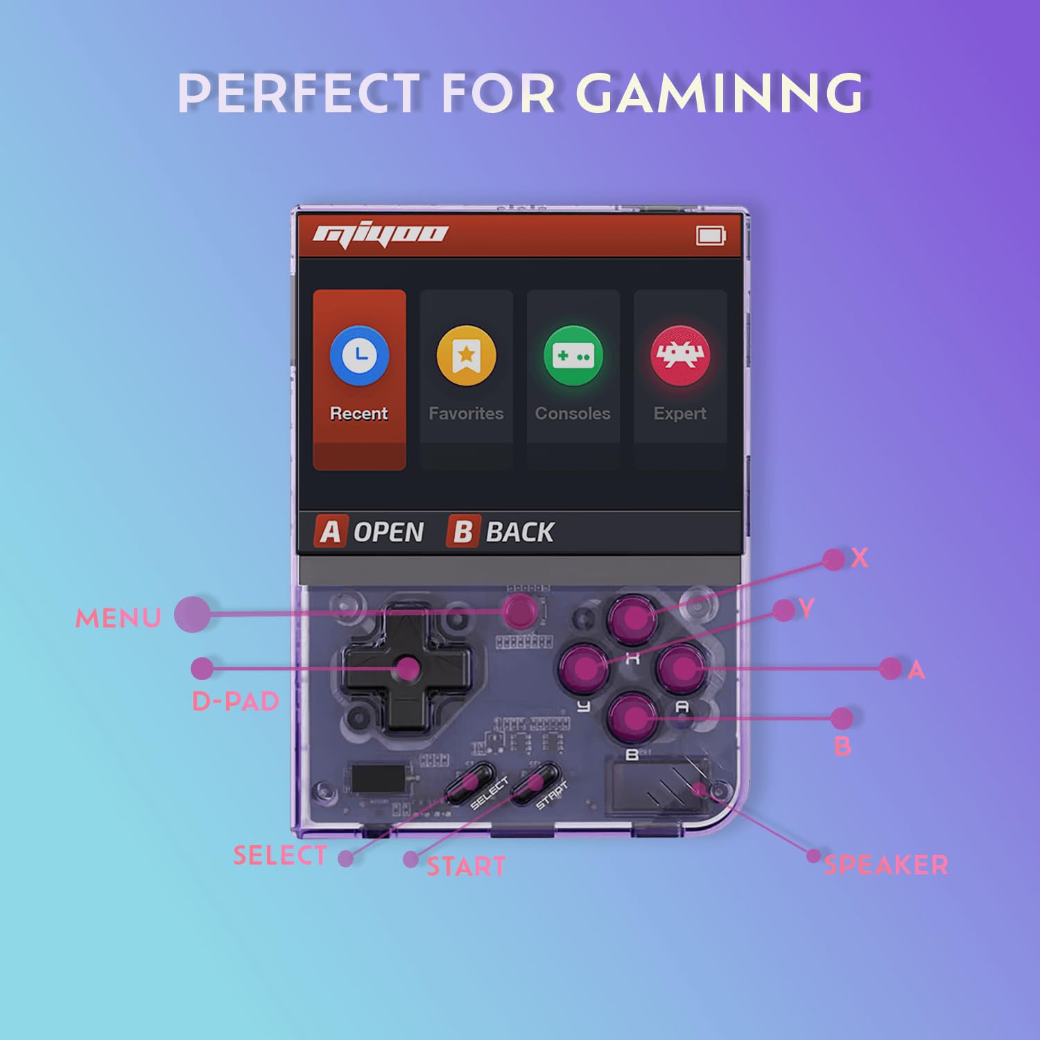 Miyoo Mini Plus+ Handheld Gaming Console 3.5" IPS Screen for The Best Classic Console with 5000+ Games Included, Storage Case, 64G TF Card and WiFi Support [Purple]