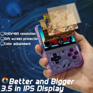 Miyoo Mini Plus+ Handheld Gaming Console 3.5" IPS Screen for The Best Classic Console with 5000+ Games Included, Storage Case, 64G TF Card and WiFi Support [Purple]