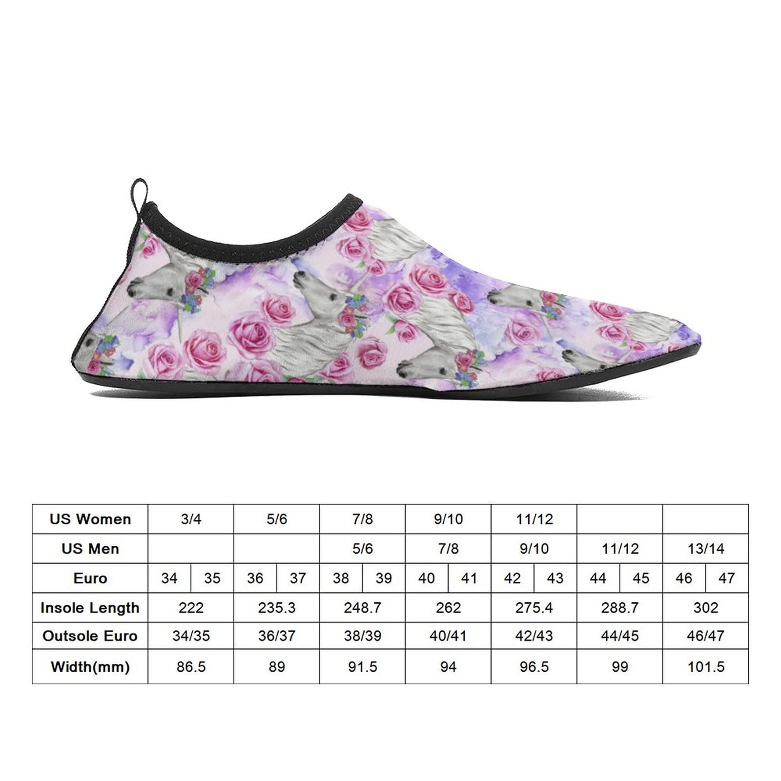 Water Shoes Unicorn Pink Roses Yoga Socks Beach Swim Surf Sports Shoes for Women Men 9/10women,7/8men