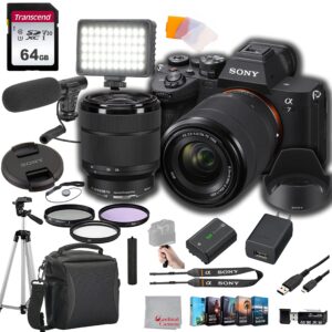 sony a7 iv mirrorless digital camera 33mp w/ 28-70mmmm lens ilce-7m4k/b, 64gb memory,videl microphone, led video light, case. tripod, filters, hood, grip, & video & photo editing software kit