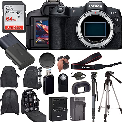 Canon EOS R8 Mirrorless Camera (Body Only) Enhanced with Professional Accessory Bundle - Includes 14 Items