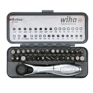 wiha 74984 32 piece gobox standard bit set with mini ratchet