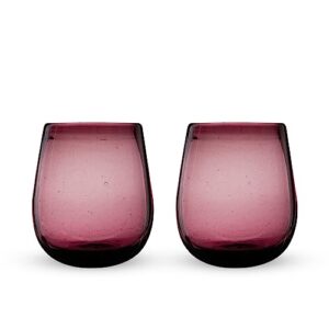 segunda vida rosado stemless wine glasses set - hand blown colorful wine glasses- purple 100% recycled glassware made in mexico 13oz set of 2