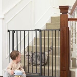 InnoTruth 28.9-42.1" Wide Baby Gate for Stairs, 30" Tall Dog Gates for Doorways Expandable One-Hand Open, Easy Walk Through Dual Lock Metal Pet Gates for Dogs, Black-Family & Mom's Choice Award Winner