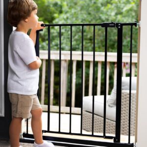 InnoTruth 28.9-42.1" Wide Baby Gate for Stairs, 30" Tall Dog Gates for Doorways Expandable One-Hand Open, Easy Walk Through Dual Lock Metal Pet Gates for Dogs, Black-Family & Mom's Choice Award Winner