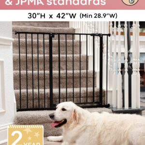 InnoTruth 28.9-42.1" Wide Baby Gate for Stairs, 30" Tall Dog Gates for Doorways Expandable One-Hand Open, Easy Walk Through Dual Lock Metal Pet Gates for Dogs, Black-Family & Mom's Choice Award Winner