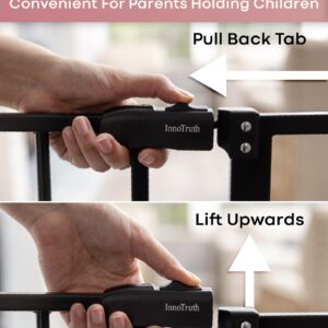 InnoTruth 28.9-42.1" Wide Baby Gate for Stairs, 30" Tall Dog Gates for Doorways Expandable One-Hand Open, Easy Walk Through Dual Lock Metal Pet Gates for Dogs, Black-Family & Mom's Choice Award Winner