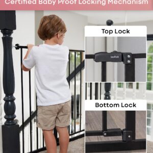 InnoTruth 28.9-42.1" Wide Baby Gate for Stairs, 30" Tall Dog Gates for Doorways Expandable One-Hand Open, Easy Walk Through Dual Lock Metal Pet Gates for Dogs, Black-Family & Mom's Choice Award Winner