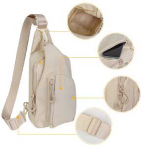 Valleycomfy Women Crossbody Backpack Sling Bag, Small Chest Bag Daypack Fanny Pack Cross Body Bag for Hiking Traveling Outdoors (Beige)