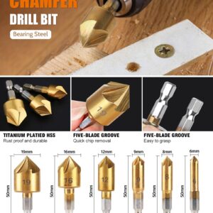 35 Pack Woodworking Chamfer Drilling Tools, 7pcs Countersink Drill Bit Set, 3pcs High Speed Steel Step Drill Bits, 6pcs Chamfer Drill Bit, 8pcs Wood Plug Cutter, 1 Automatic Center Punch for Wood, Met