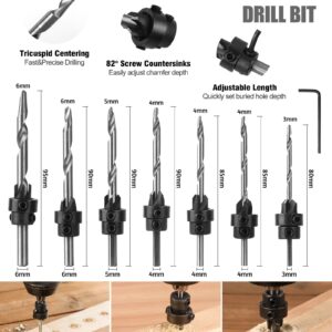 35 Pack Woodworking Chamfer Drilling Tools, 7pcs Countersink Drill Bit Set, 3pcs High Speed Steel Step Drill Bits, 6pcs Chamfer Drill Bit, 8pcs Wood Plug Cutter, 1 Automatic Center Punch for Wood, Met