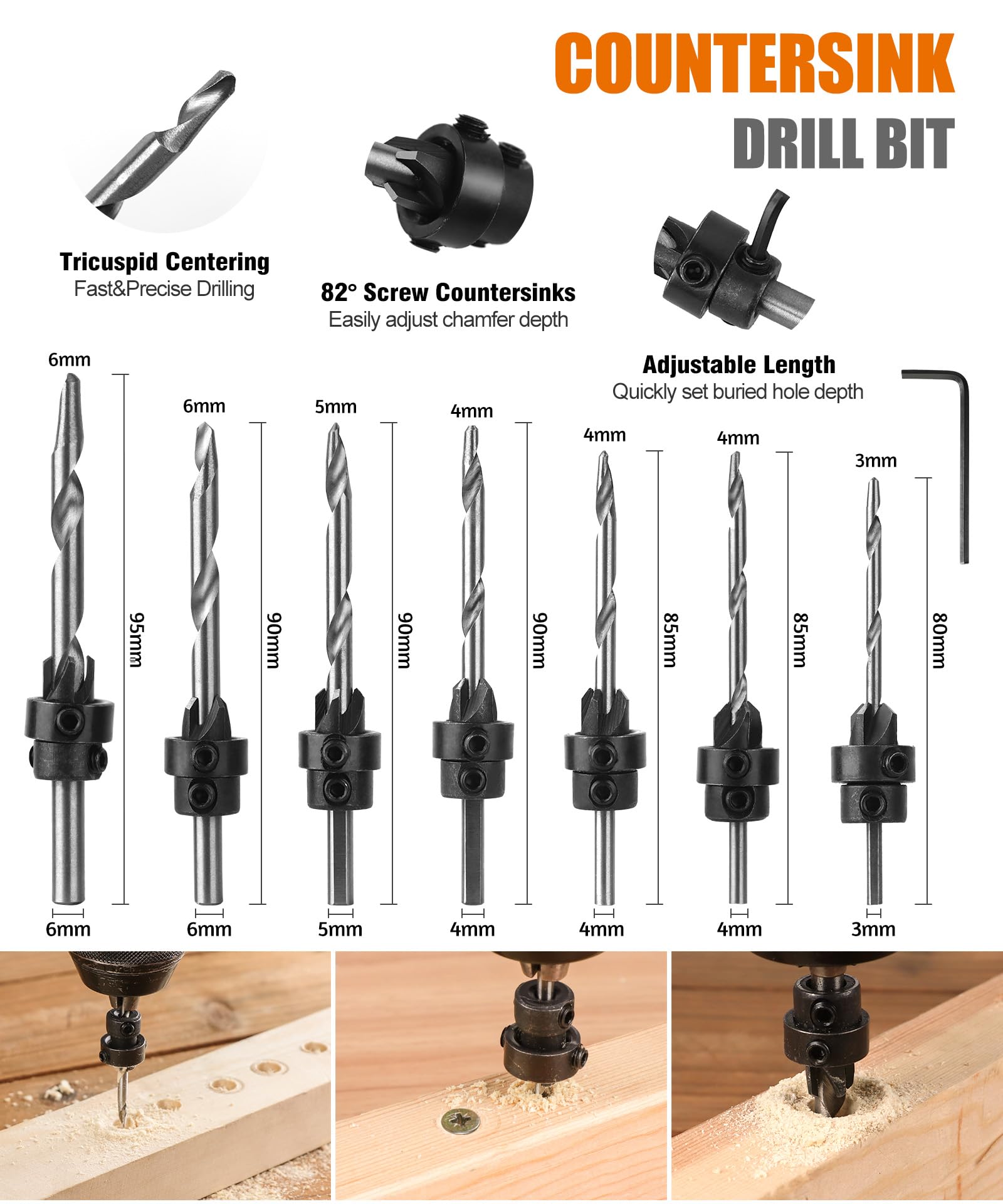 35 Pack Woodworking Chamfer Drilling Tools, 7pcs Countersink Drill Bit Set, 3pcs High Speed Steel Step Drill Bits, 6pcs Chamfer Drill Bit, 8pcs Wood Plug Cutter, 1 Automatic Center Punch for Wood, Met