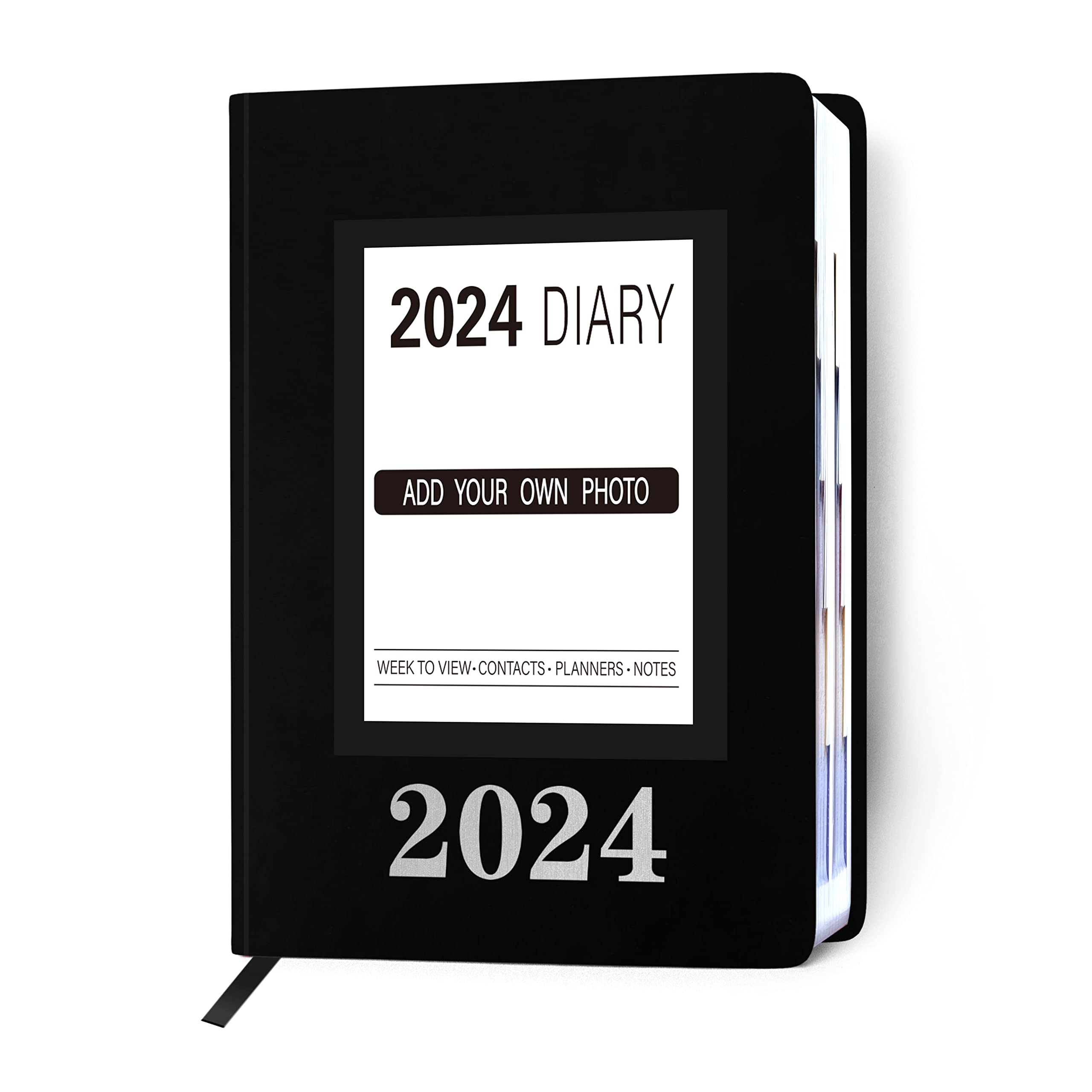 Holoary 2024 Diary, Daily Planner, January 2024 - December 2024 with 12 Monthly Tabs, 5.7’’×8.3’’ Appointment Notebook with Calendar, Inner Pocket and Sticker (Black)