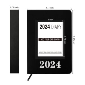 Holoary 2024 Diary, Daily Planner, January 2024 - December 2024 with 12 Monthly Tabs, 5.7’’×8.3’’ Appointment Notebook with Calendar, Inner Pocket and Sticker (Black)