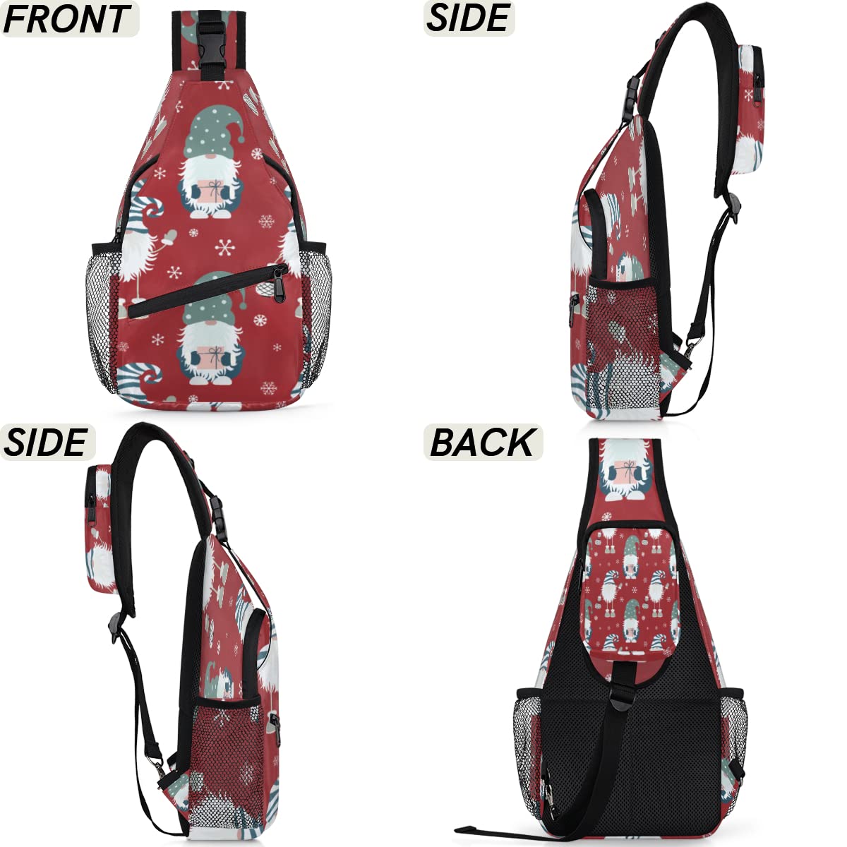 Pardick Sling Bag for Women Men,Christmas Mini Crossbody Backpack Gnome and Snowflakes Shoulder Bag Chest Sling Backpack Anti Thief Chest Bag for Travel,Hiking,Cycling,Camping