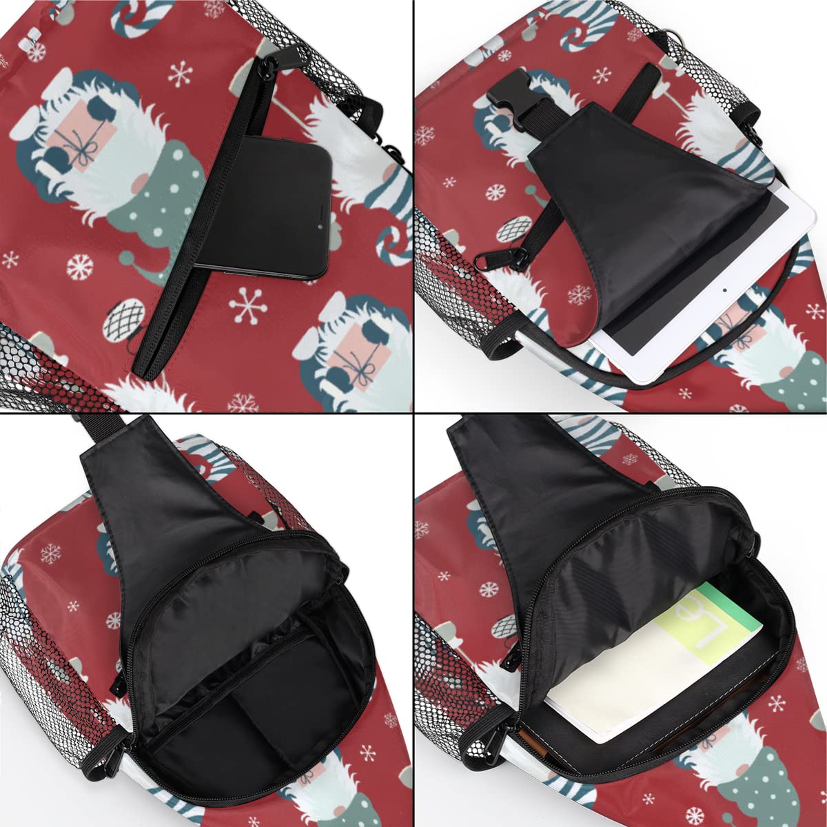 Pardick Sling Bag for Women Men,Christmas Mini Crossbody Backpack Gnome and Snowflakes Shoulder Bag Chest Sling Backpack Anti Thief Chest Bag for Travel,Hiking,Cycling,Camping