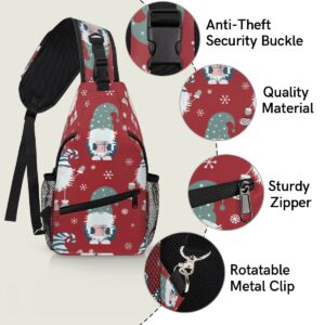 Pardick Sling Bag for Women Men,Christmas Mini Crossbody Backpack Gnome and Snowflakes Shoulder Bag Chest Sling Backpack Anti Thief Chest Bag for Travel,Hiking,Cycling,Camping